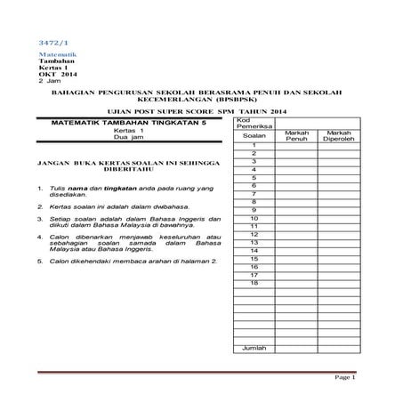 Soalan addmath f4 | DOCX