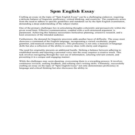 Spm English Essay. Spm 2015 English Paper 1 Sample Answer | PDF