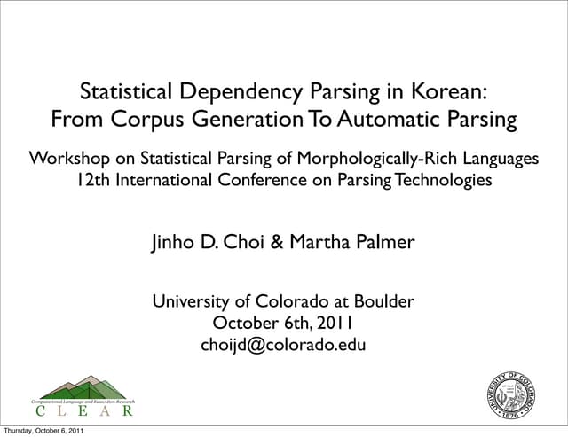Statistical Dependency Parsing In Korean From Corpus Generation To Automatic Parsing Ppt 4609