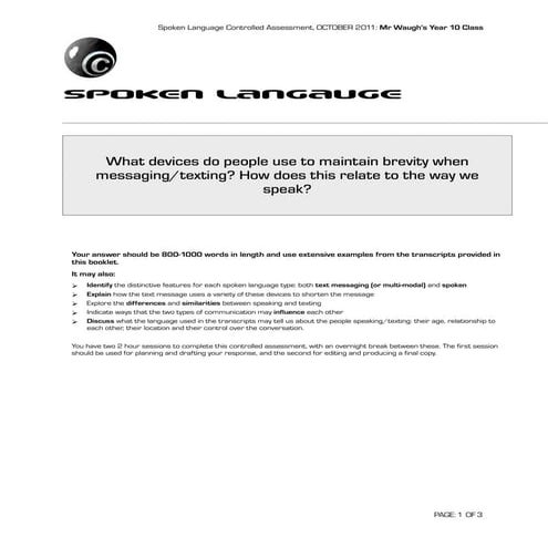 Spoken language task and transcripts | PDF