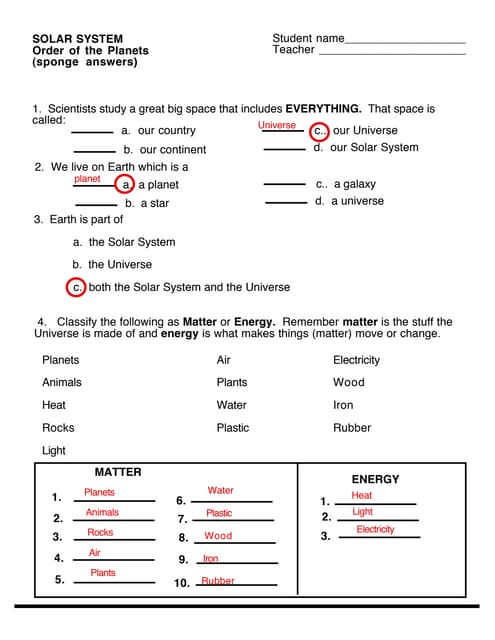 Solar system (worksheet 2) | PDF
