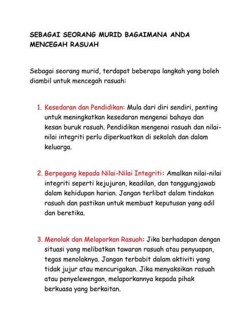 GEJALA RASUAH : MAKSUD, PUNCA, KESAN NEGATIF DAN CARA MENANGANINYA | DOCX