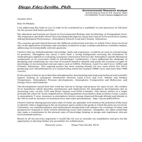 Spontaneous application Diego Fdez-Sevilla cover letter | PDF