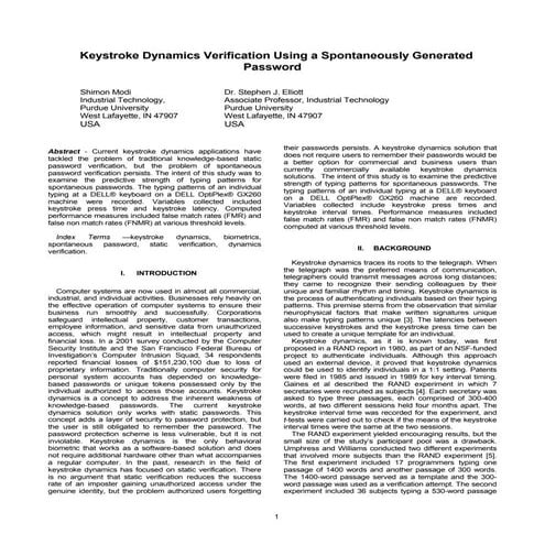 2006 Keystroke Dynamics Verification Using A Spontaneously Generated Password Pdf