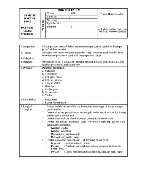 SOP PELAYANAN UMUM PRAKTIK MANDIRI DOKTER.pdf