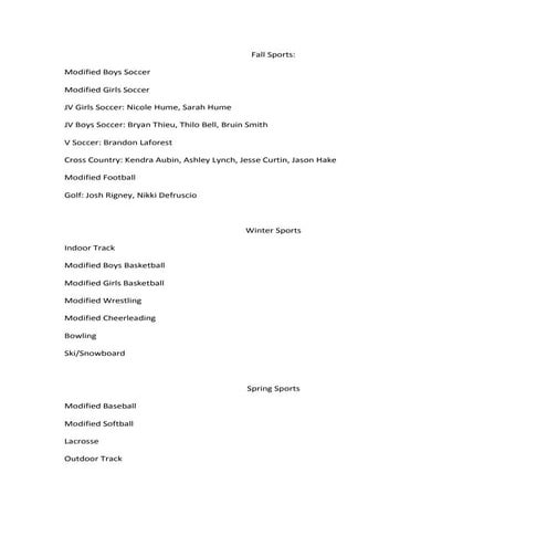 Sports and clubs list | DOCX | Sports