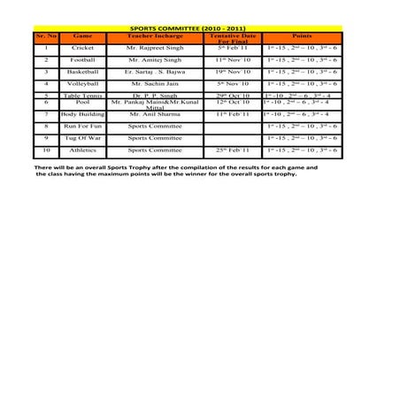 Sports committee | XLS