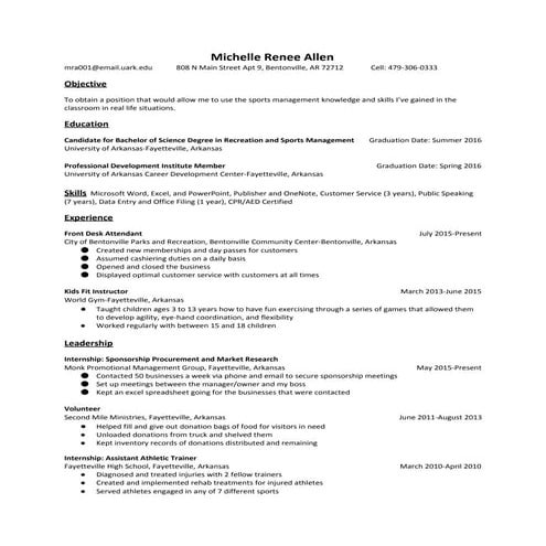 Sports Management Resume | PDF