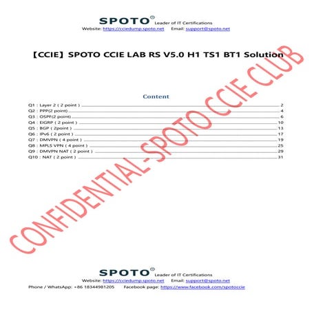 Spoto ccie lab rs v5.0 h1 ts1 bt1 version 1.0 solution | PDF