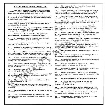 Common Errors for SSC Exam set B | PDF