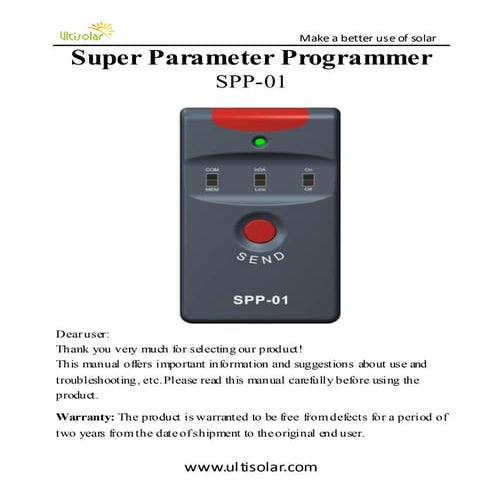 SPP-01 Super Parameter Programmer User Manual Ultisolar New Energy | PDF
