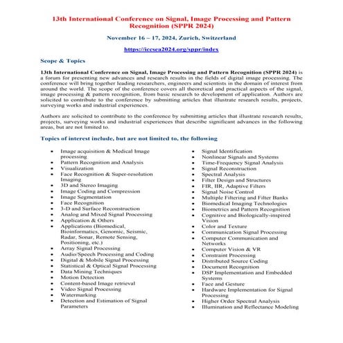 13th International Conference on Signal, Image Processing and Pattern Recognition (SPPR 2024) | PDF