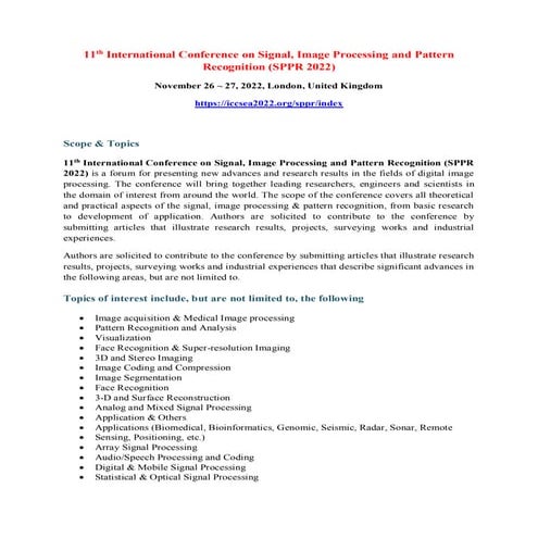 11th International Conference on Signal, Image Processing and Pattern ...