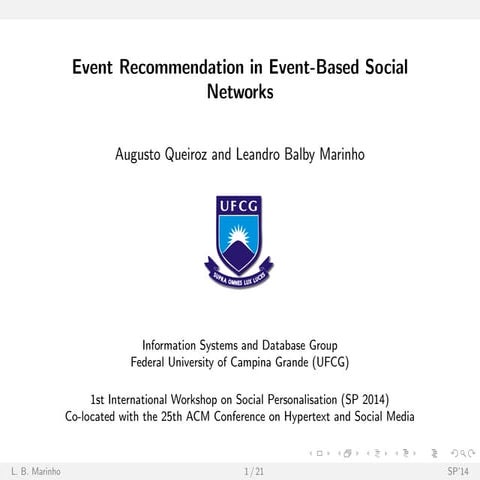 Event Recommendation In Event Based Social Networks Ppt