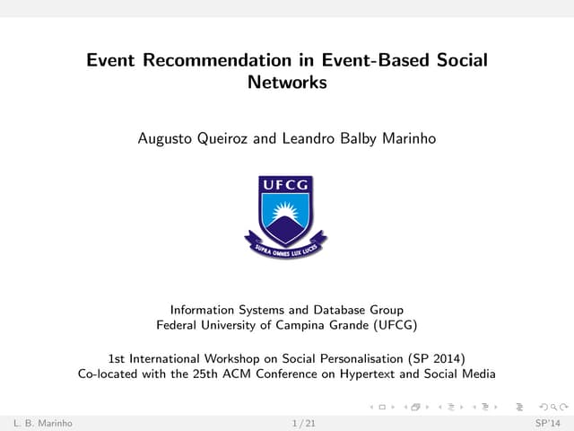 Event Recommendation In Event Based Social Networks Ppt