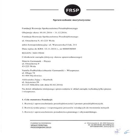 Sprawozdanie merytoryczne frsp 2016 | PDF