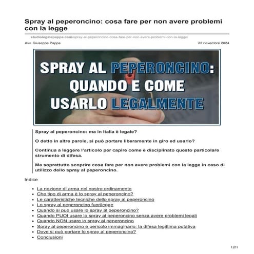 🚨Spray al peperoncino: cosa fare per non avere problemi con la legge! | PDF