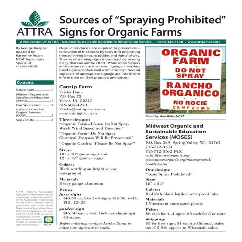 Sources of "Spraying Prohibited" Signs for Organic Farms | PDF