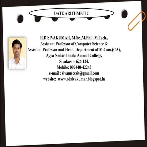 Date Arithmetic Rdsivakumar Pptx Technology And Computing
