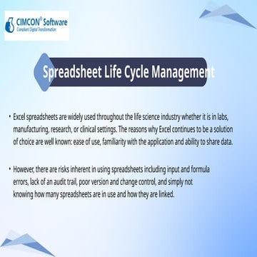 Spreadsheet life cycle management for Excel spreadsheets | PPTX