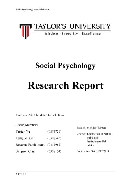 Psychology final project report | PDF