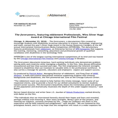 Spr forerunners silver hugo award press release final | PDF