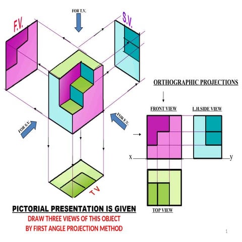 orthographic projection using 1st angle method for 1st year degree ...