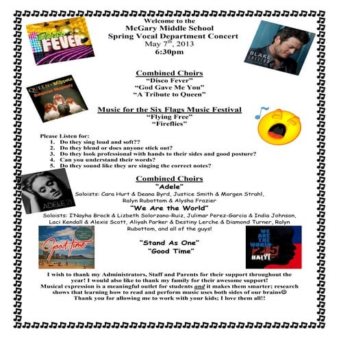 Spring 2013 Vocal Musical Program | PDF | Children\'s Music | Music