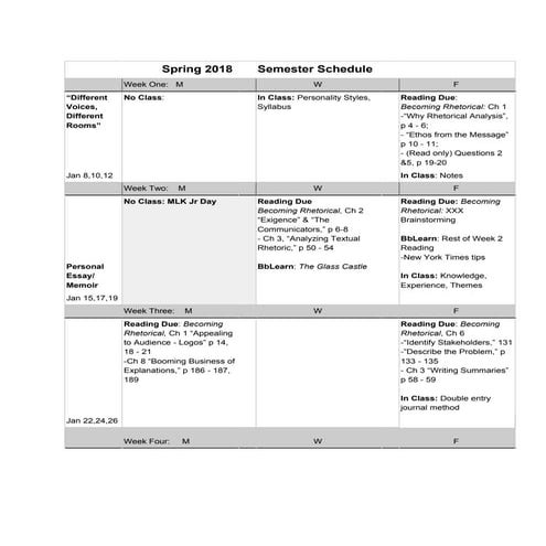 Spring 2018 eng 102 schedule mar | PDF