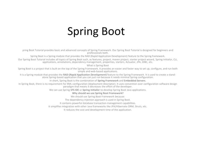 The Spring Boot Tutorial PPT - Tpoint Tech | PDF