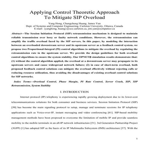 Applying Control Theoretic Approach To Mitigate SIP Overload | PDF