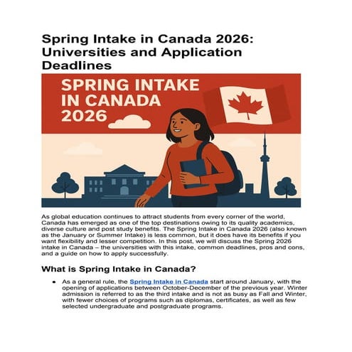 Spring Intake in Canada 2026: Universities and Application Deadlines | DOCX