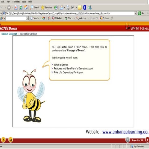 Screen shots of Demo of elearning Course developed by Enhance | PPT