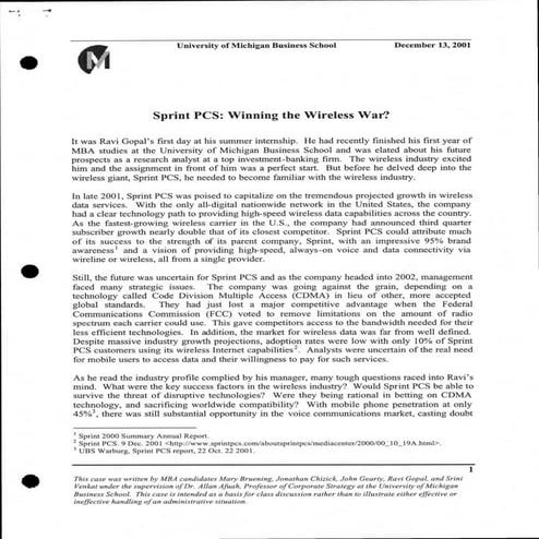 Sprint PCS Strategy Case Study | PDF