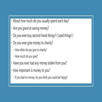 Topic: Saving Money-Speaking Questions for Warm-ups | PPT
