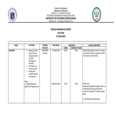 Special Program in Sports LAC Plan SY2024-2025 | PDF