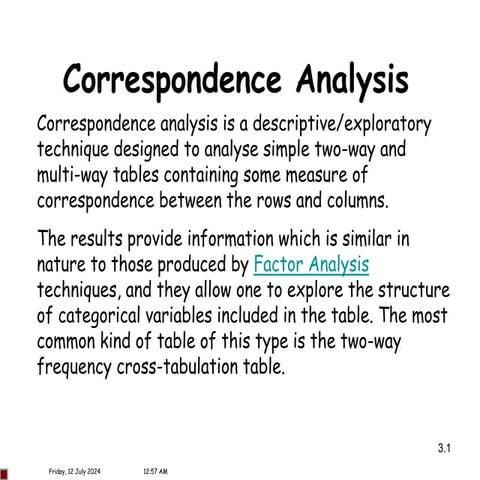 CORRESPONDENCE ANALYSIS PRESENTATIONspss3.ppt