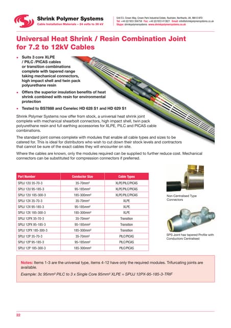 SPS Universal Heat Shrink Cable Joints (11kV 3 Core XLPE PILC PICAS ...