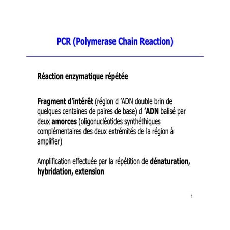 PCR (Polymérase Chain Réaction) | PDF