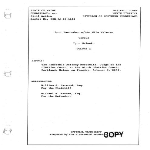 Spurwink pfa hearing transcript volume i | PDF