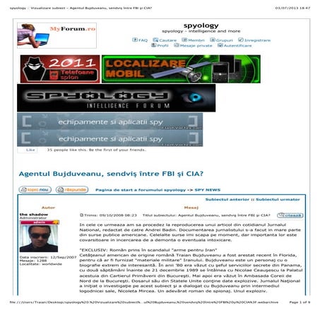 Spyology / vizualizare subiect agentul bujduveanu, sendviş între fbi şi ...