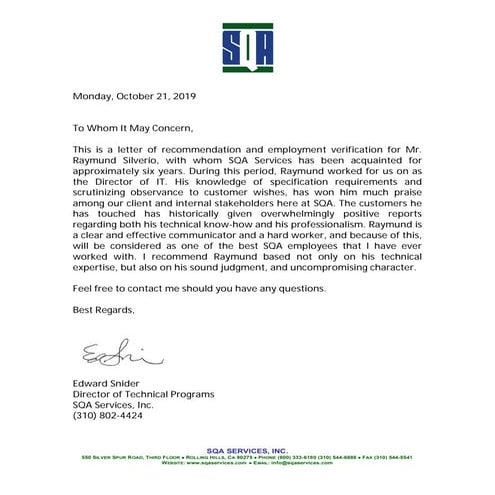 Letter of Recommendation - Director of Technical Programs | PDF