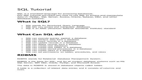 SQL Quick Reference Card | PPT