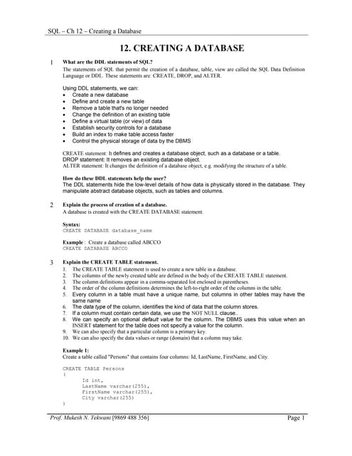 Sql Ch 12 Creating Database Pdf