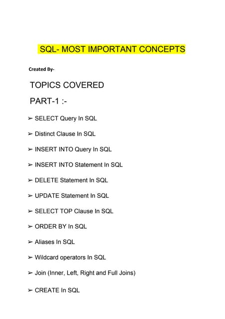 SQL- MOST IMPORTANT CONCEPTS | PDF SQL- MOST IMPORTANT CONCEPTS | PDF