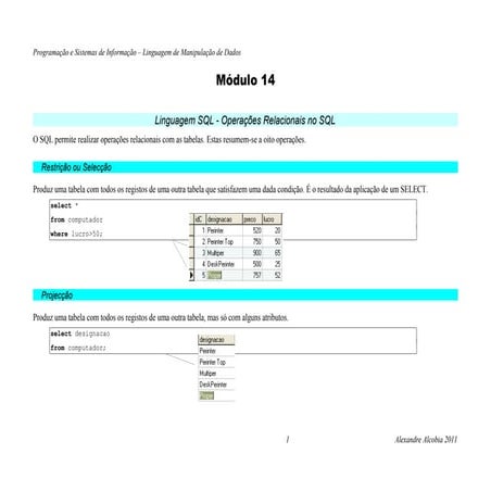 SQL - Operações Relacionais | PPT