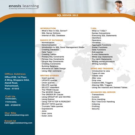 Sql Server Training in Vishrantwadi, Pune | PDF