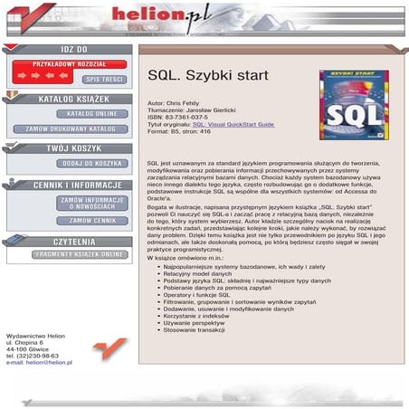 SQL. Szybki start | PDF | Databases | Computer Software and Applications
