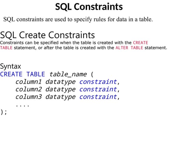 Basic Of Sql Constraints In Database Management System Ppt