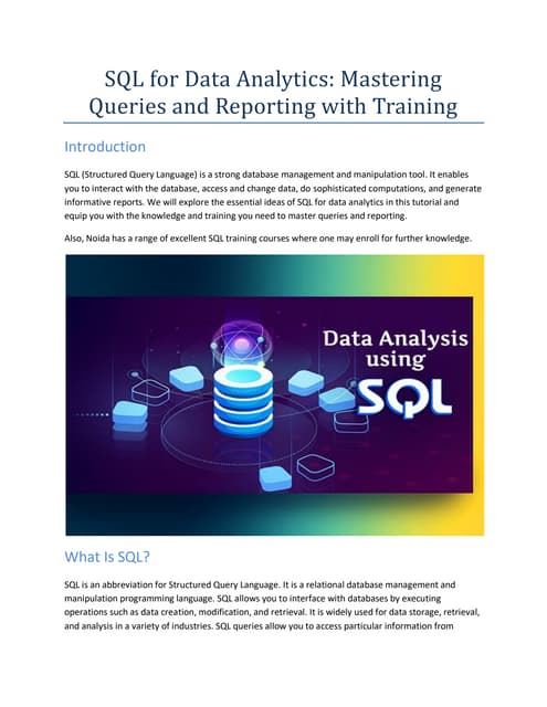 Sql For Data Analytics Mastering Queries And Reporting With Training Pdf